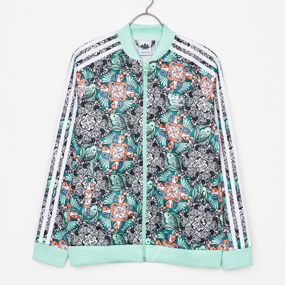 adidas | Jackets & Coats | Adidas Green Tropical Print Bird Zipup Track ...